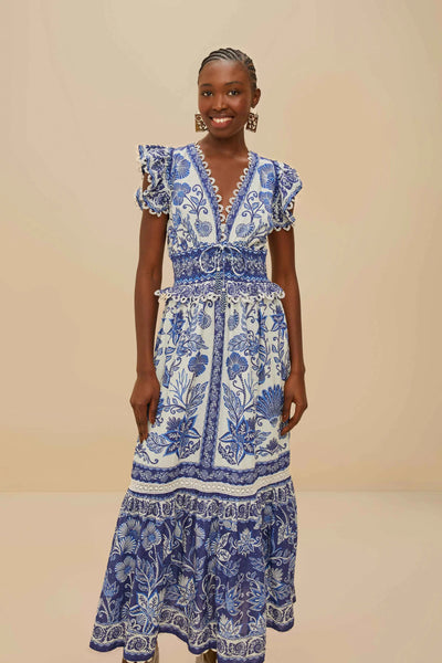 Farm Rio Shell Garden Maxi Dress in Blue – The Gate Boutique